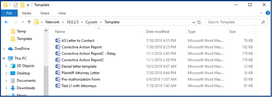 Access Template Folder – Cycom Help Center