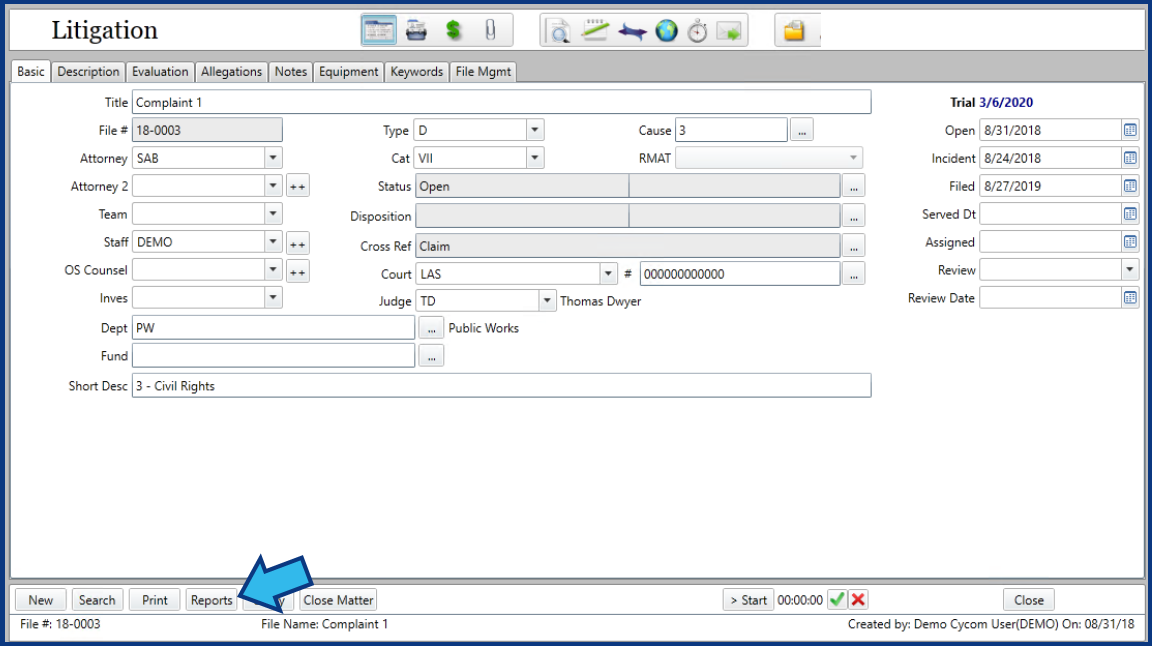 Training Notes - Litigation Module – Cycom Help Center