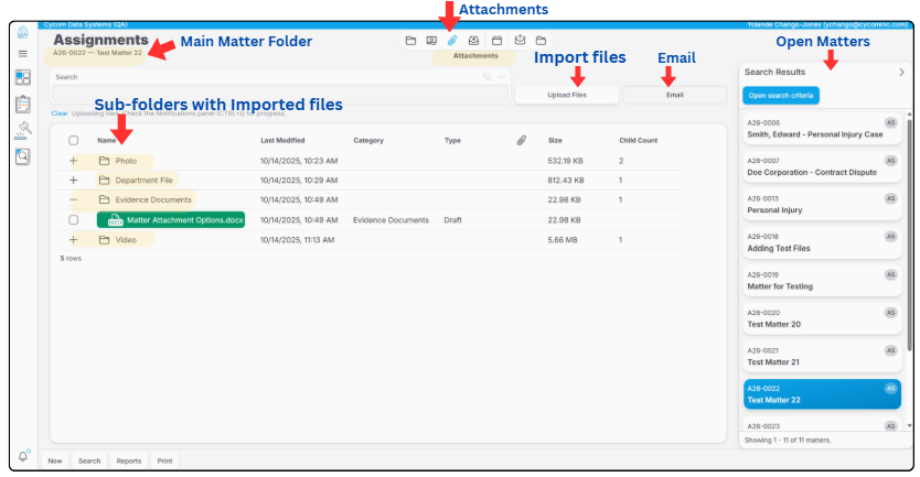 CLNG Assignments Matter Attachment Options – Cycom Help Center