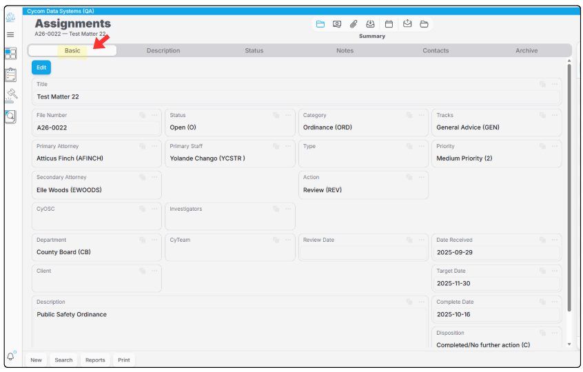 Assignments Matter Screens – Cycom Help Center