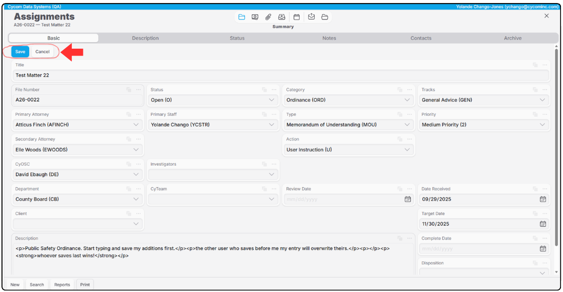 CLNG Matter Edit Button – Cycom Help Center